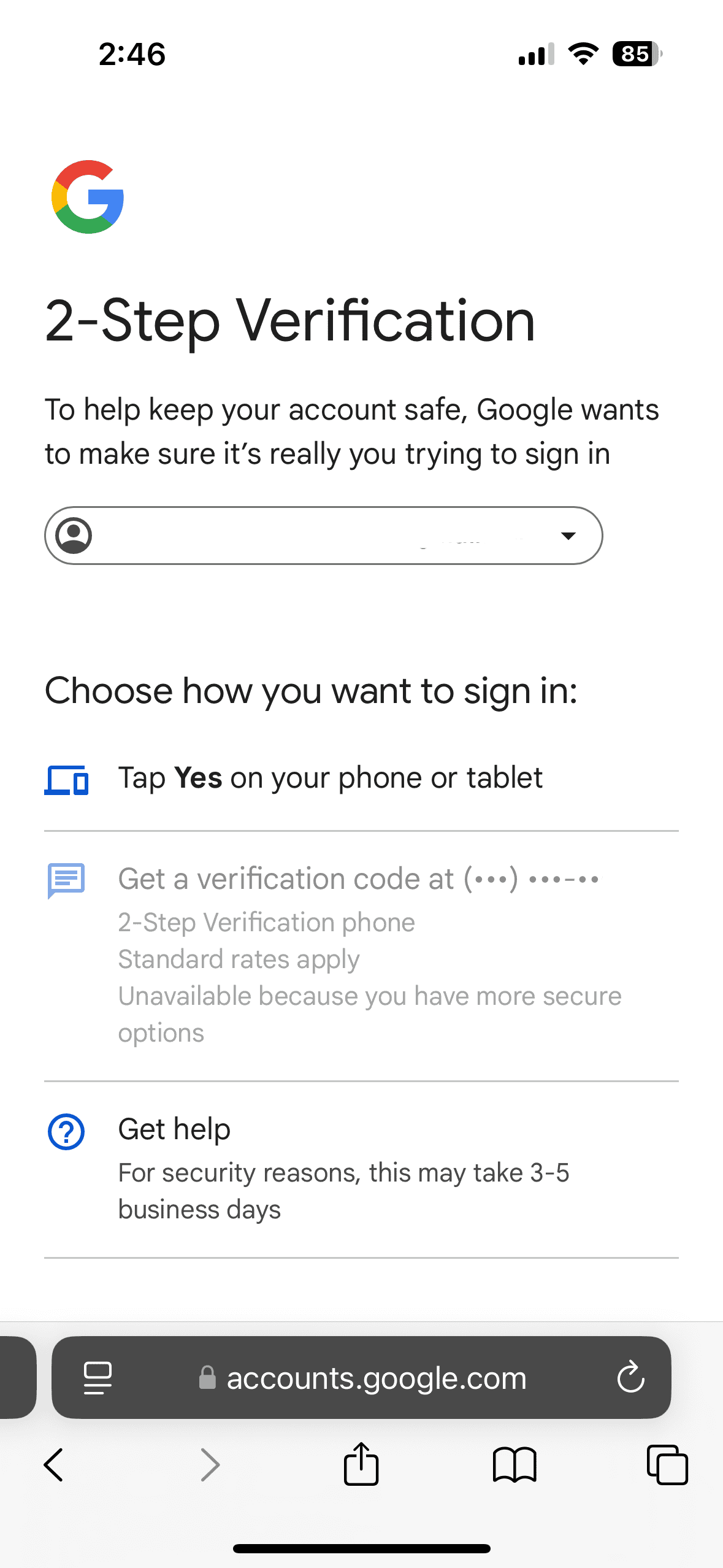 Google 2-Step Verification Text Option Greyed Out Due To More Secure ...